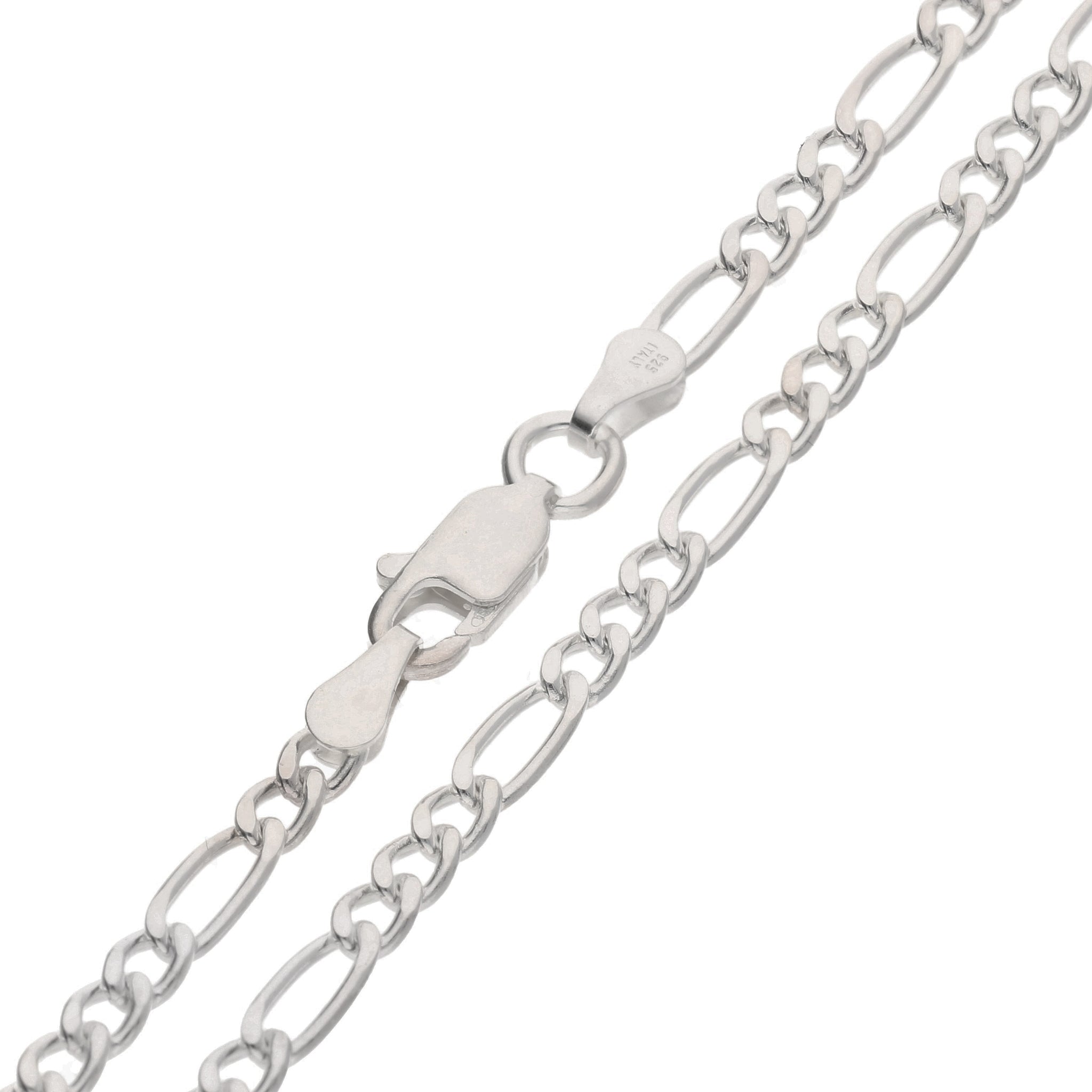 Diamond-Cut 4mm Wide Sterling Silver Figaro Chain Necklace Italian ...