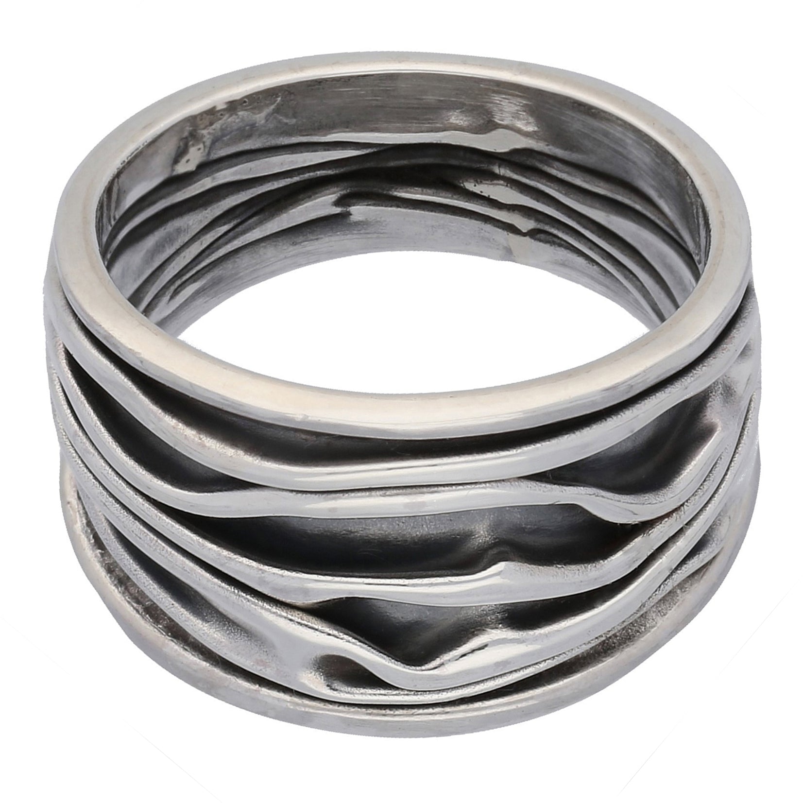 Wrinkled Unique Crushed Can Wide Armor Band Sterling Silver Ring ...