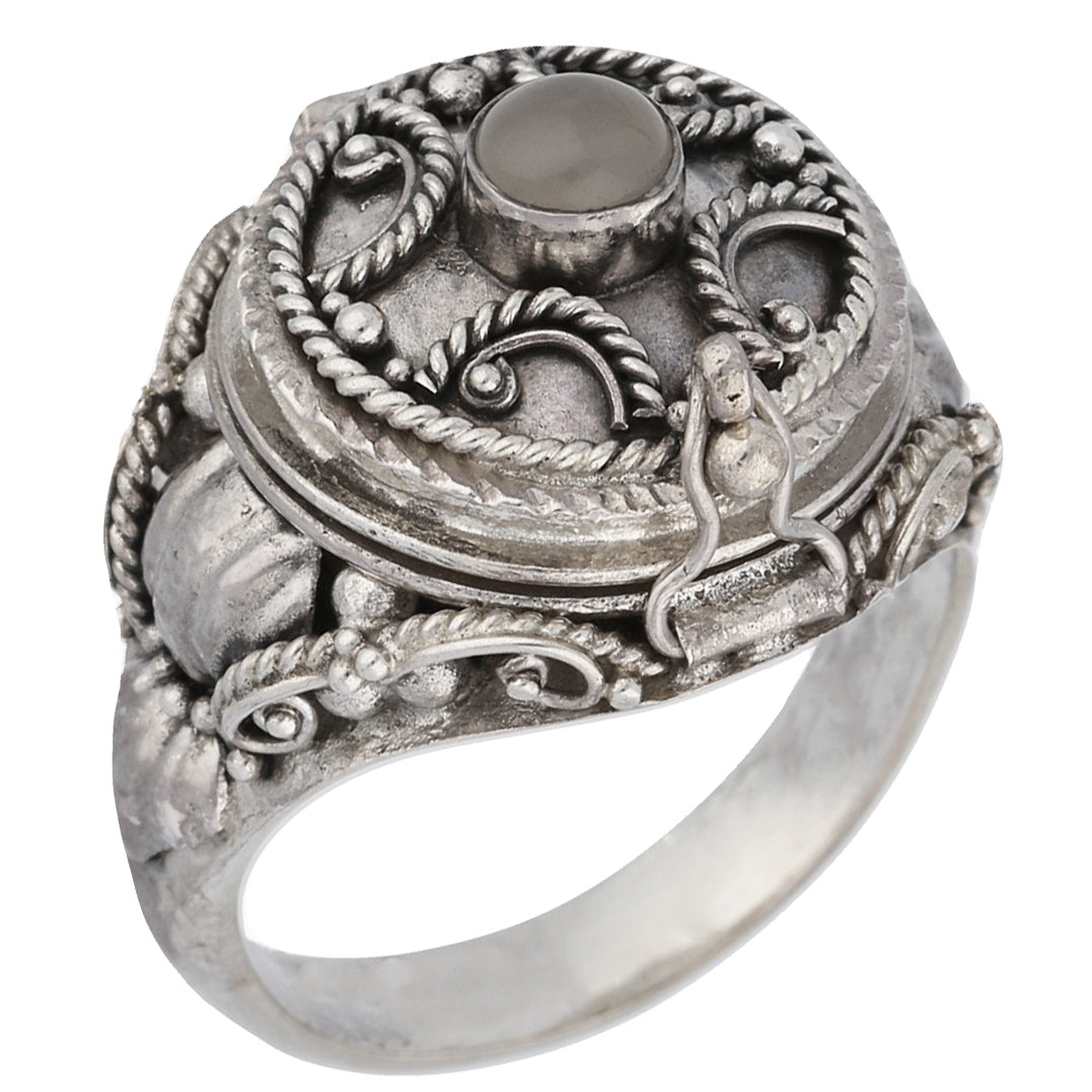 Medieval Ringed Cross Poison Locket Sterling Silver and Rainbow Moonst ...