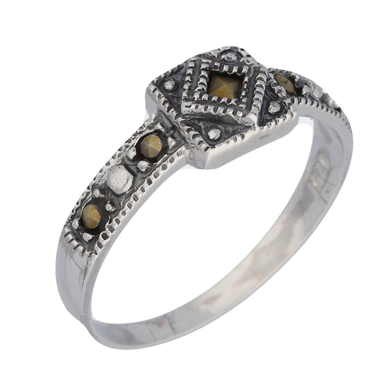 Petite Light Weight Square Sterling Silver Marcasite Ring – Silver Insanity