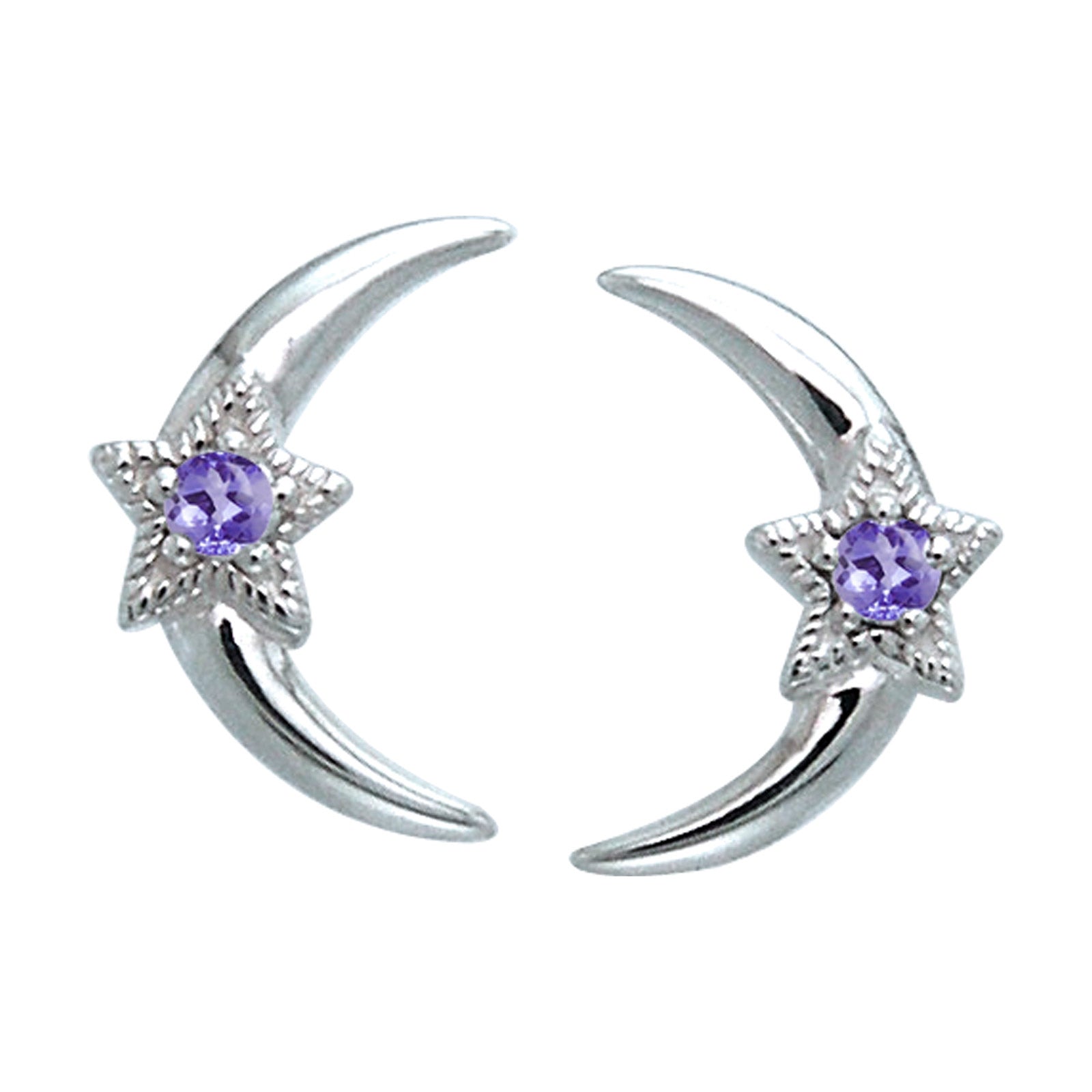 Celestial Star Crescent Moon - Gemstone Sterling Silver Post Stud Earr ...