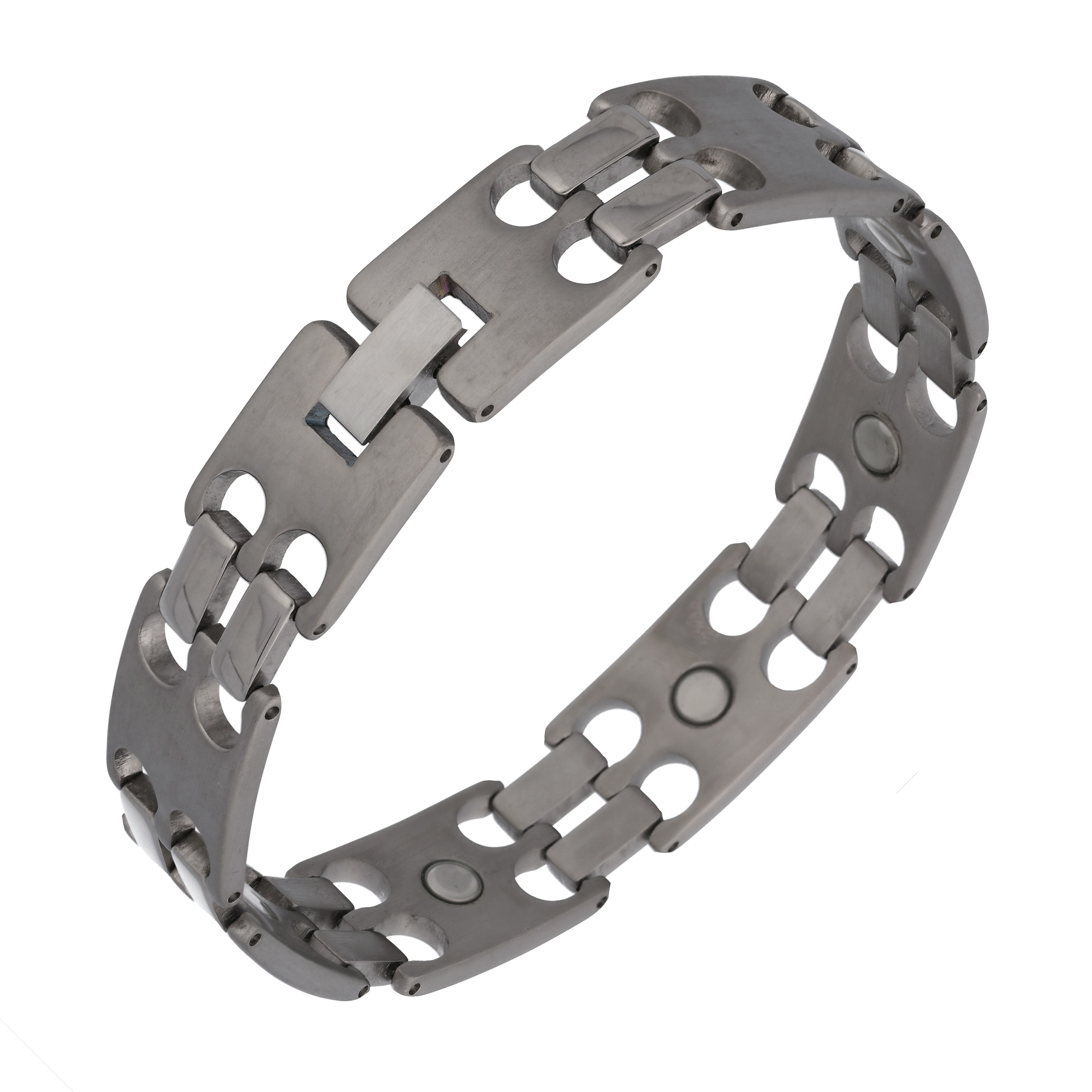 Mens Hydrogen Magnetic Titanium Staple Link Bracelet – Silver Insanity