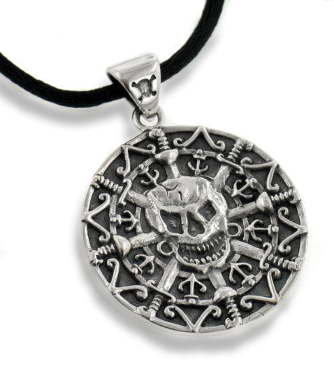Sterling Silver Pirate Skull Medallion Pendant Necklace – Silver Insanity