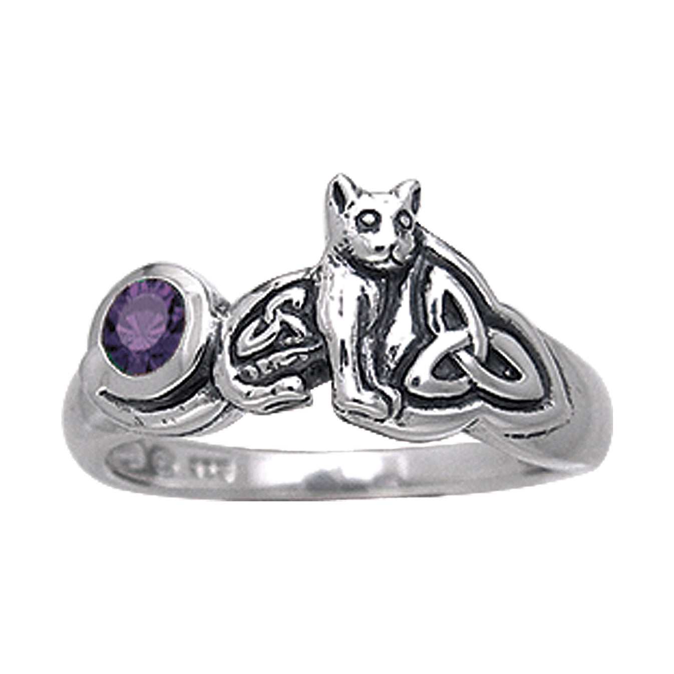 Sterling Silver Celtic Knotwork Amethyst Cat Kitten Ring – Silver Insanity