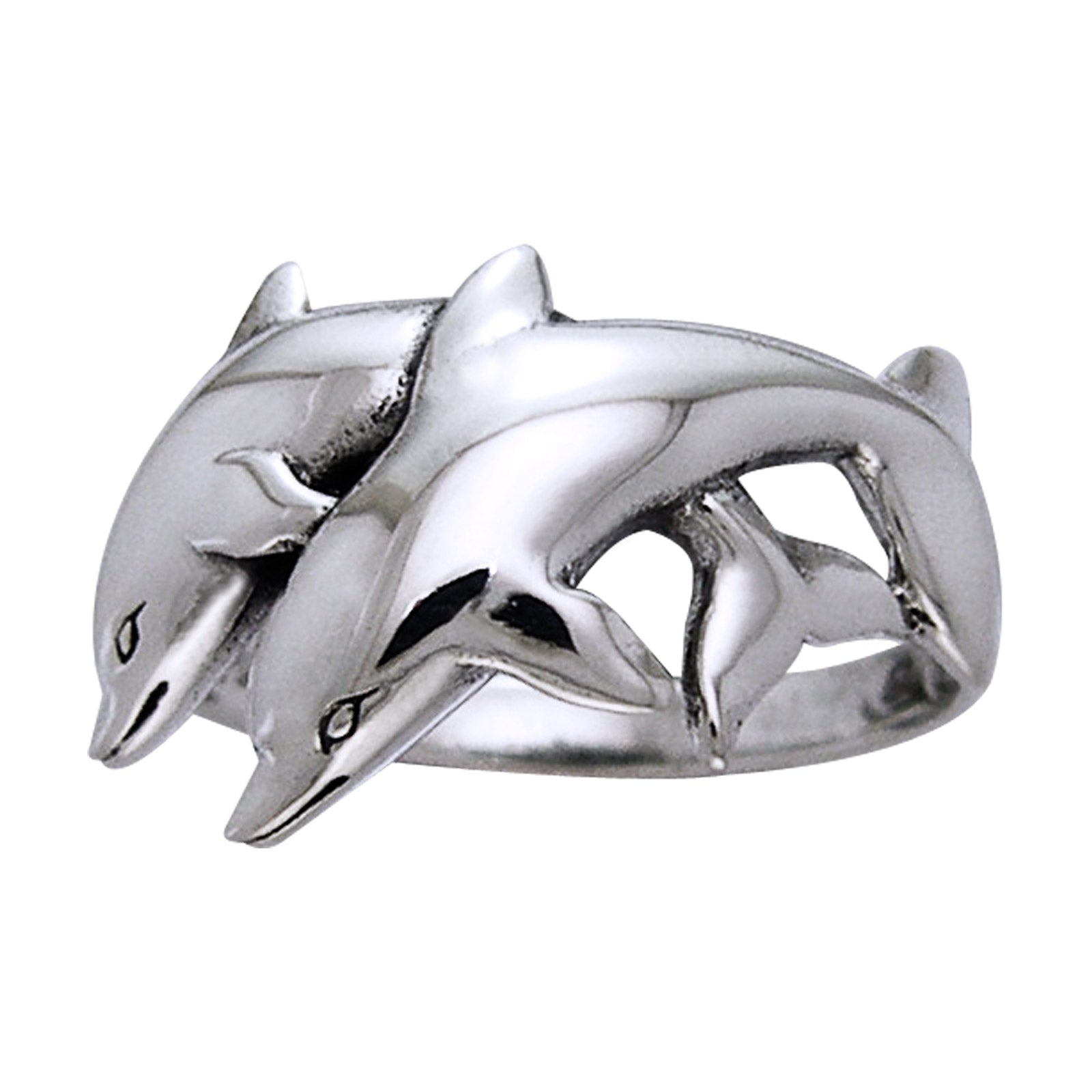 Sterling Silver Playing Twin Dolphins Ocean Nautical Ring – Silver Insanity